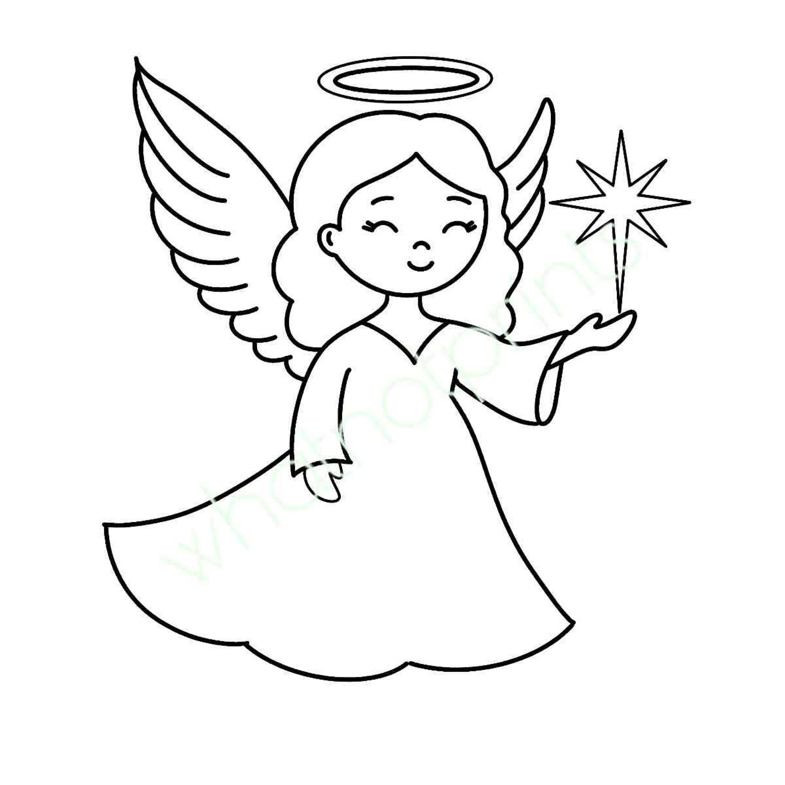 Commercial Angel With Star Burst Coloring Page PNG Christmas Clipart ...