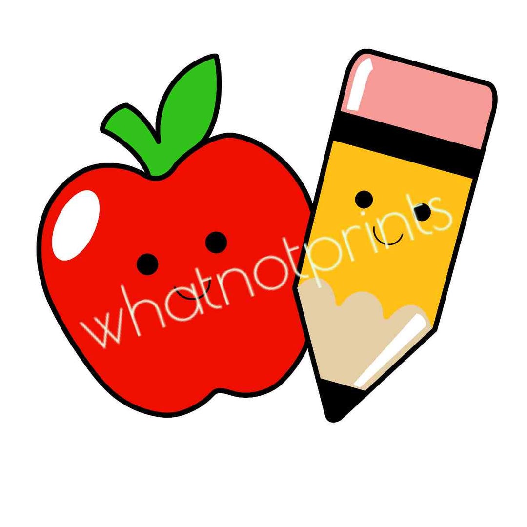 Commercial Back to School Clipart Kawaii Apple and Pencil PNG & SVG ...