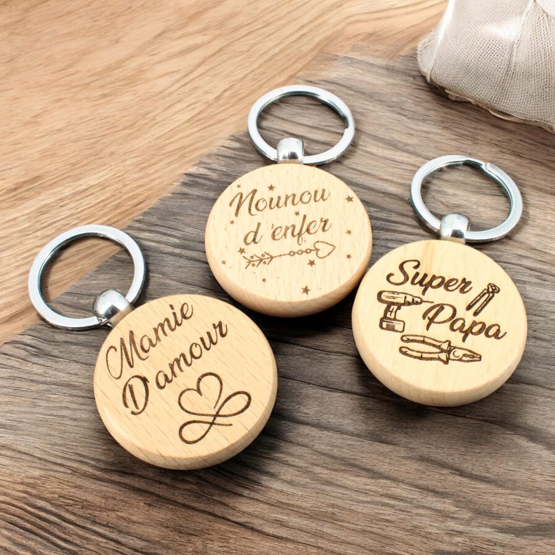 Round Wooden Key Ring With Personalized Engraving, Gift Idea for Nanny ...