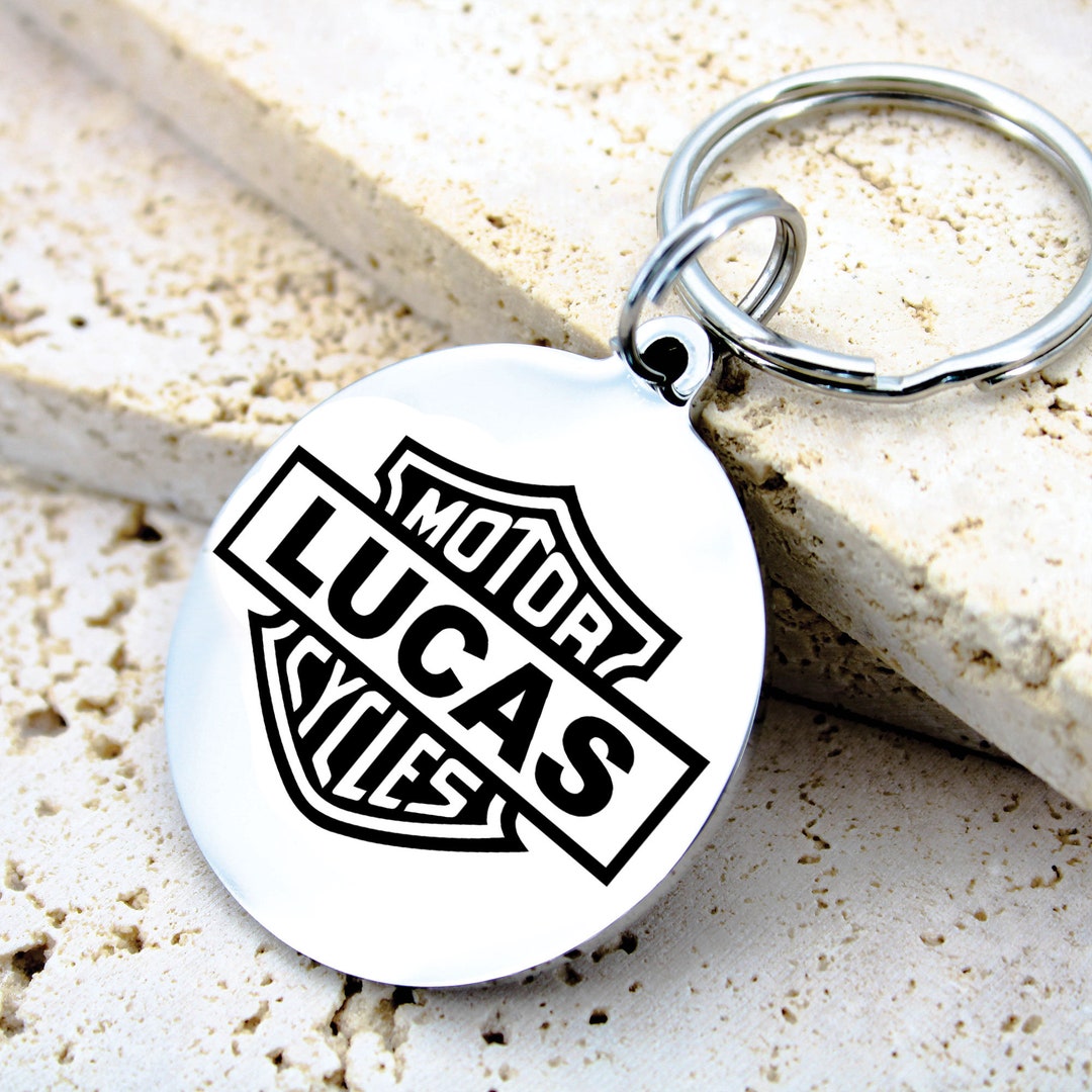 Personalized Motorcycle Logo Keychain, Harley Davidson Style, Biker ...