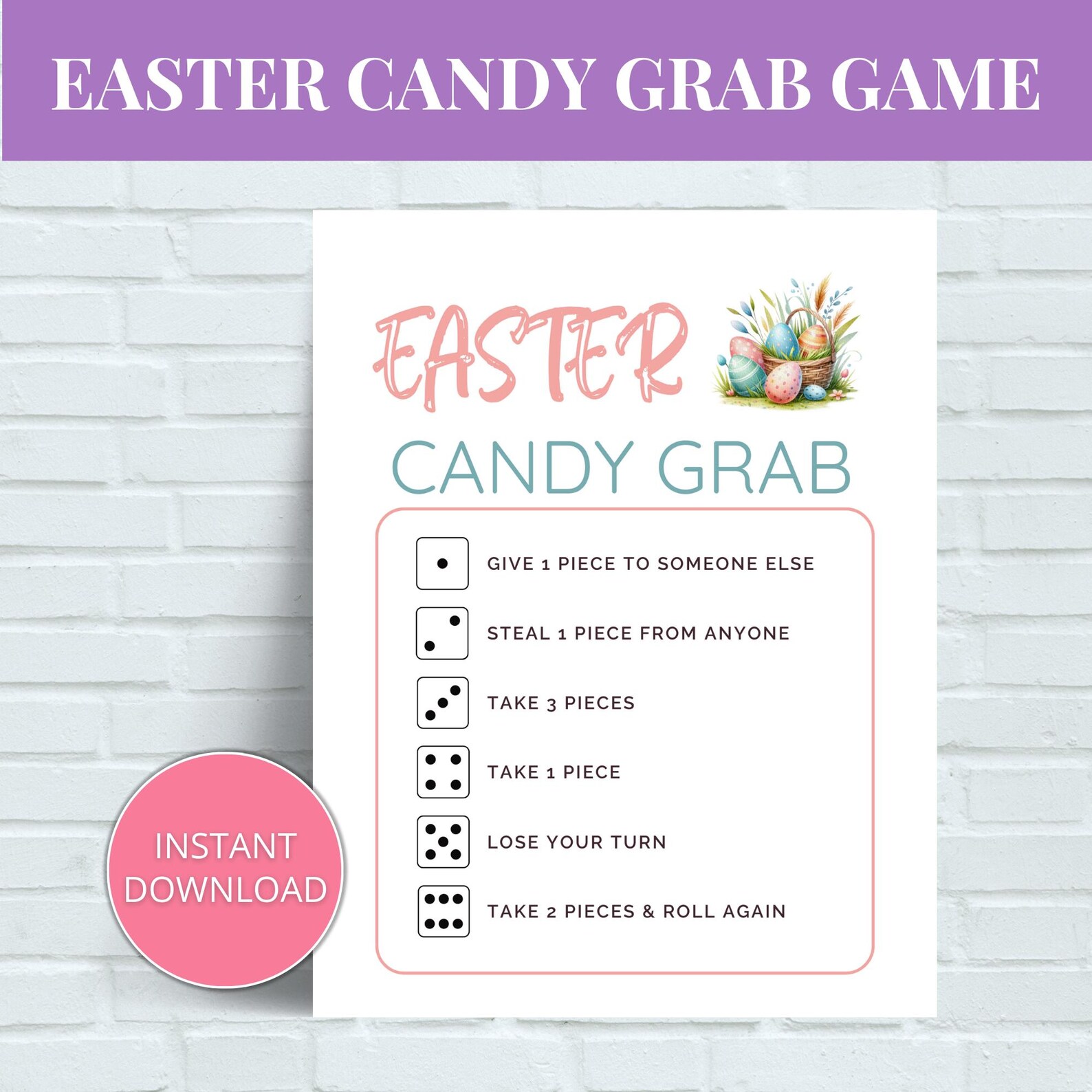 Easter Printable Kids Dice Game, Easter Candy Grab Game, Easter Games ...