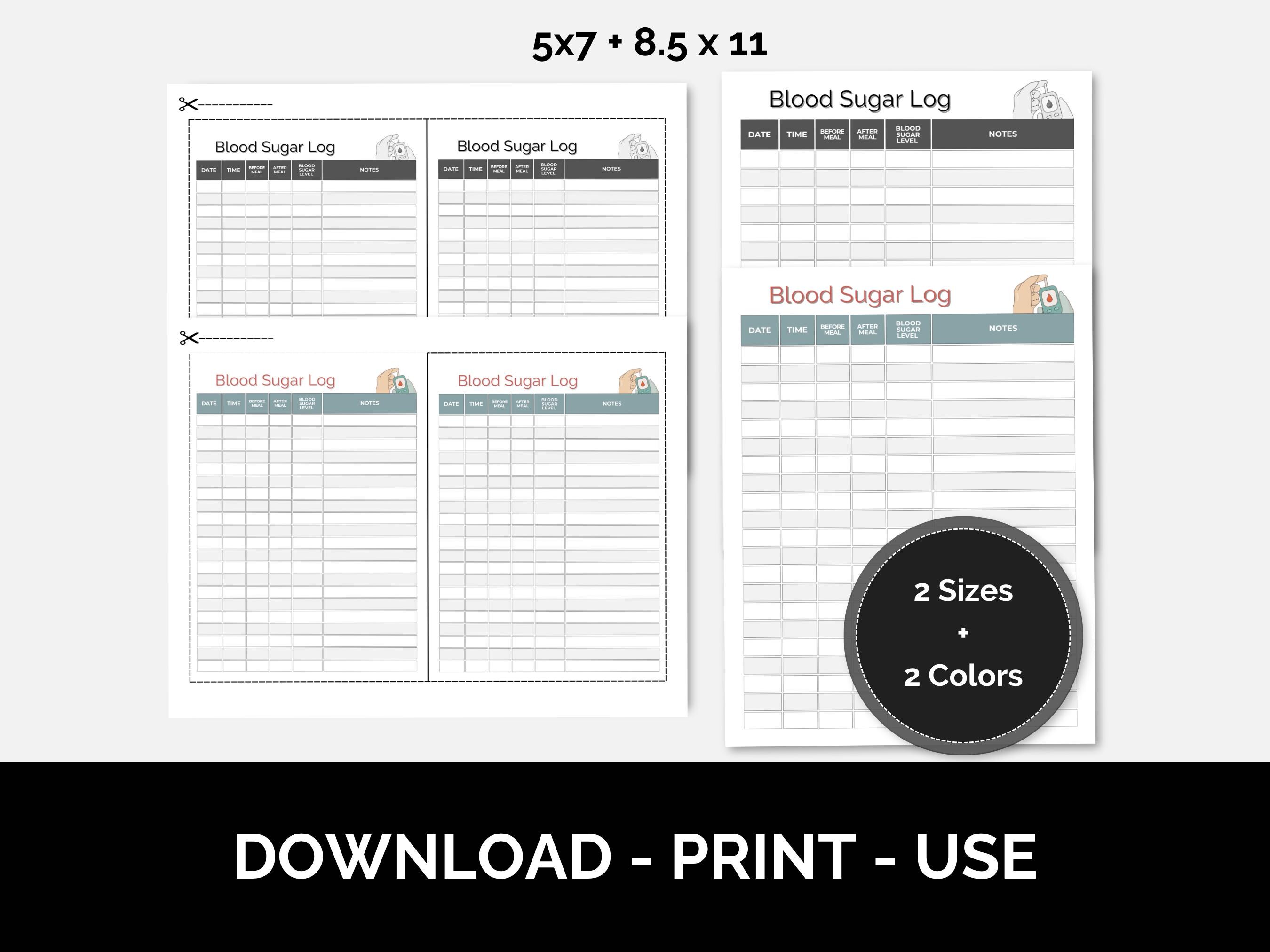 Blood Sugar Log Printable, Daily Blood Glucose Tracker, Diabetes ...