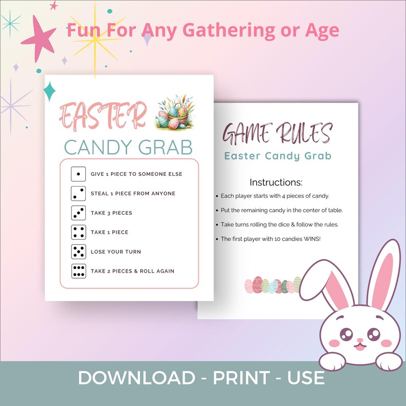 Easter Printable Kids Dice Game, Easter Candy Grab Game, Easter Games ...