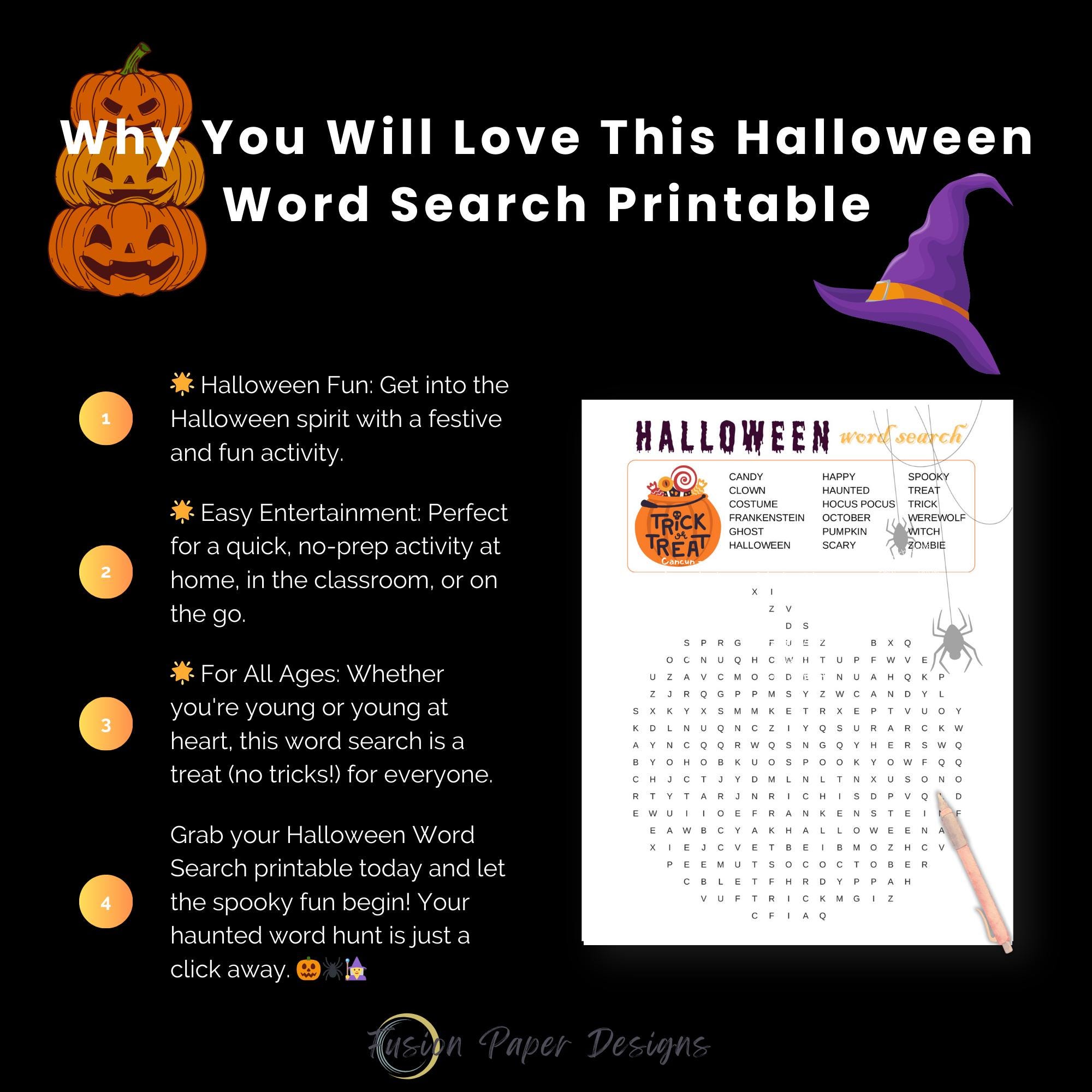 Halloween Word Search, Printable Halloween Activity, Halloween Word ...