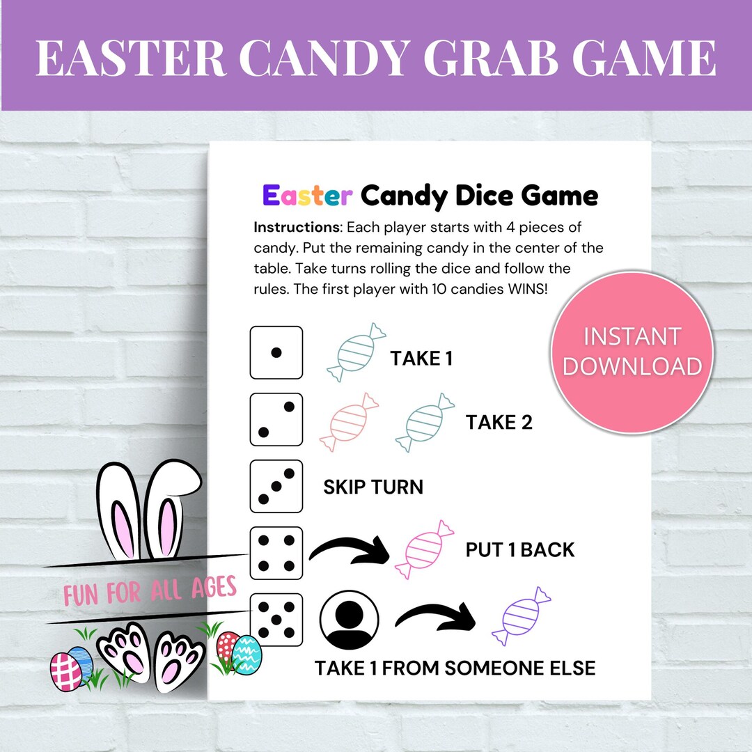 Easter Printable Kids Dice Game, Easter Candy Dice Game, Easter Games ...