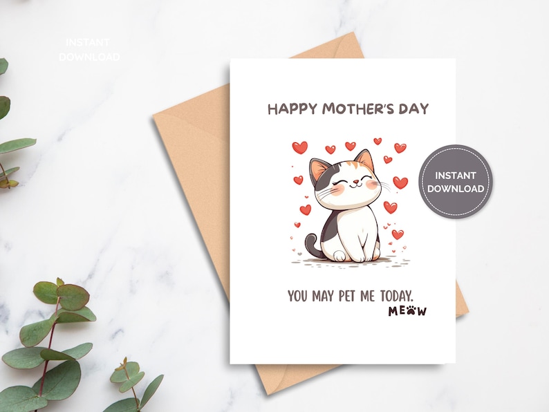 Cat Mom, Mother's Day Printable Card, Happy Mothers Day Greeting Card ...