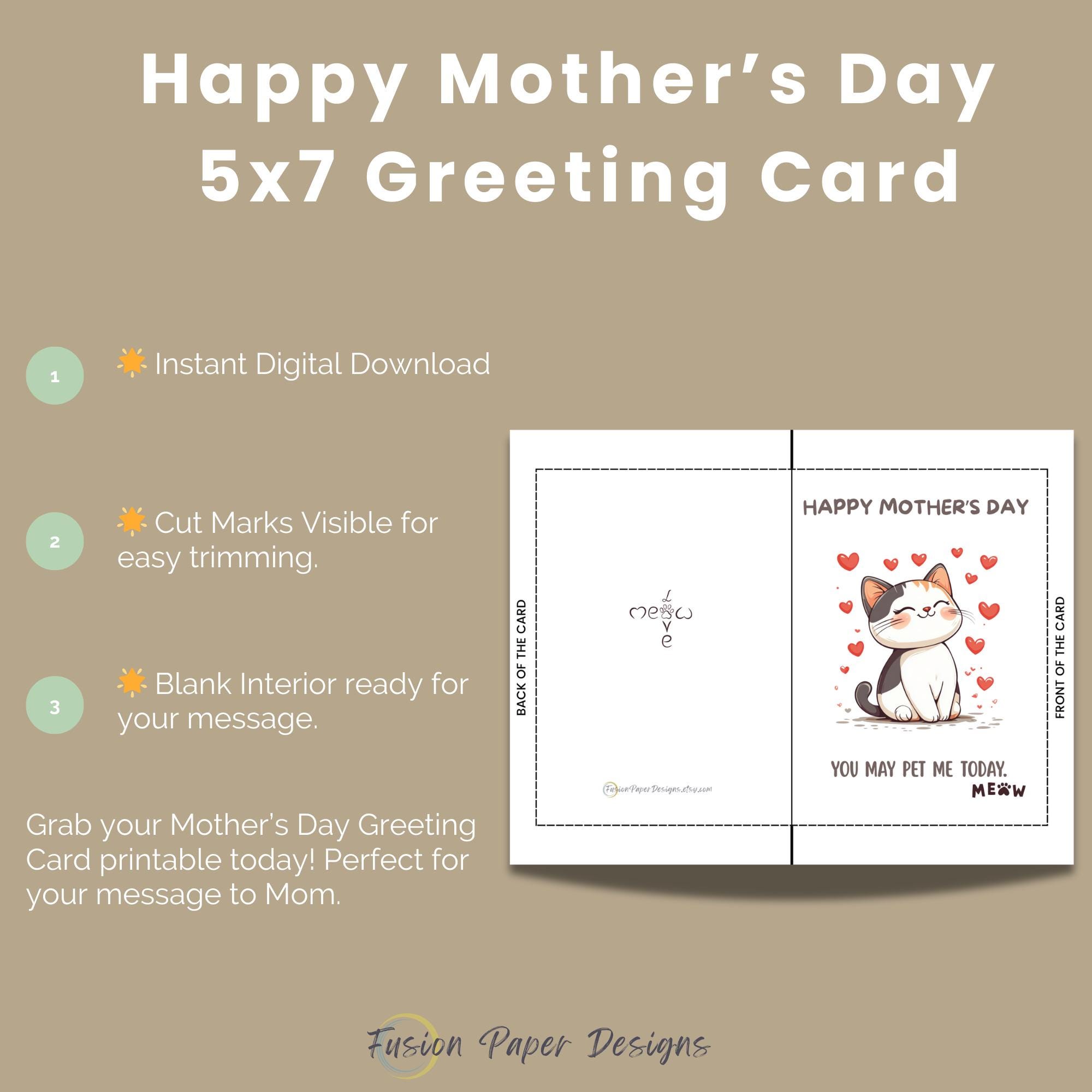 Cat Mom, Mother's Day Printable Card, Happy Mothers Day Greeting Card ...
