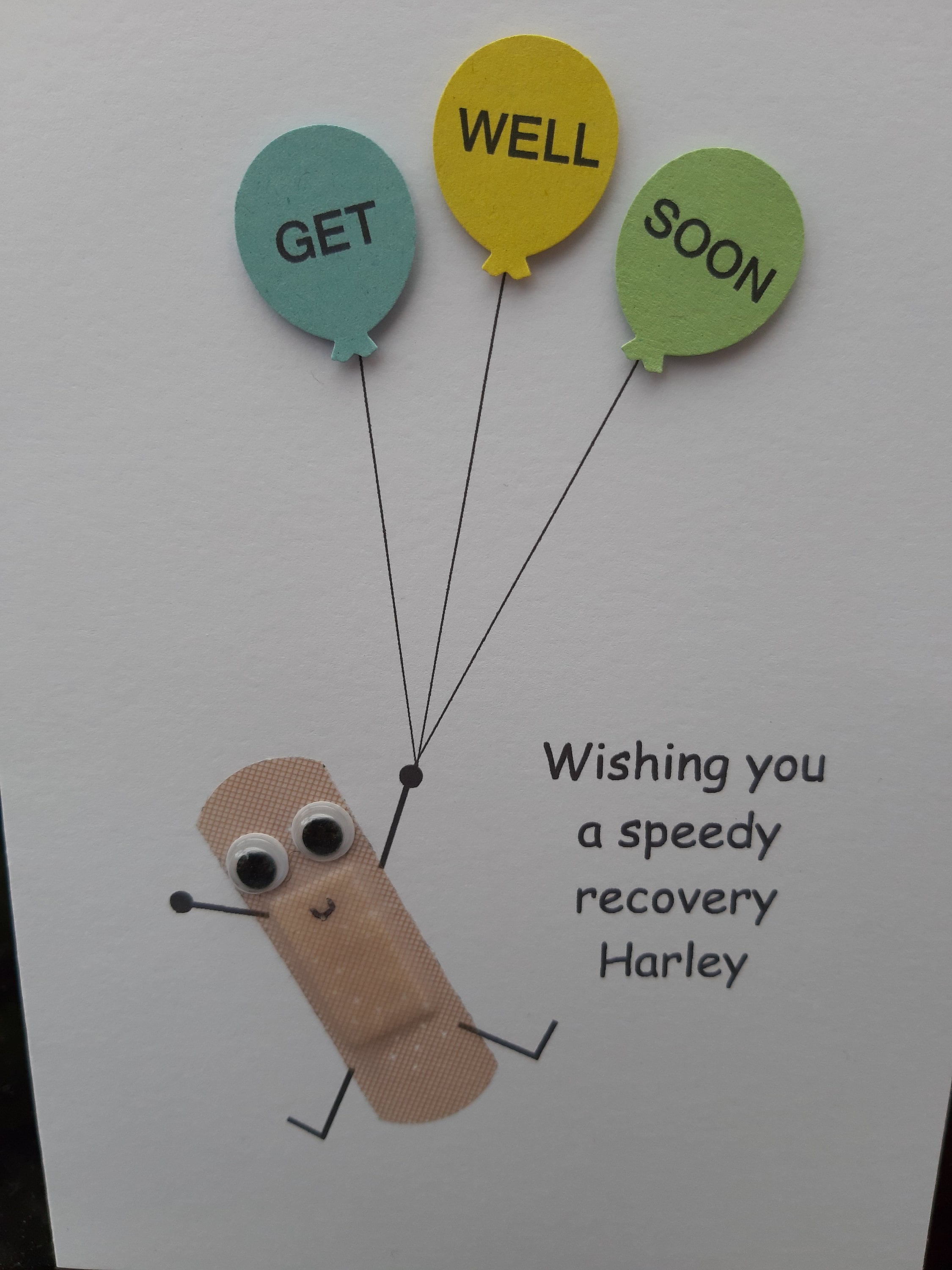 Personalised Get Well Soon Card, 3D Balloon Cutouts and Plaster Card ...