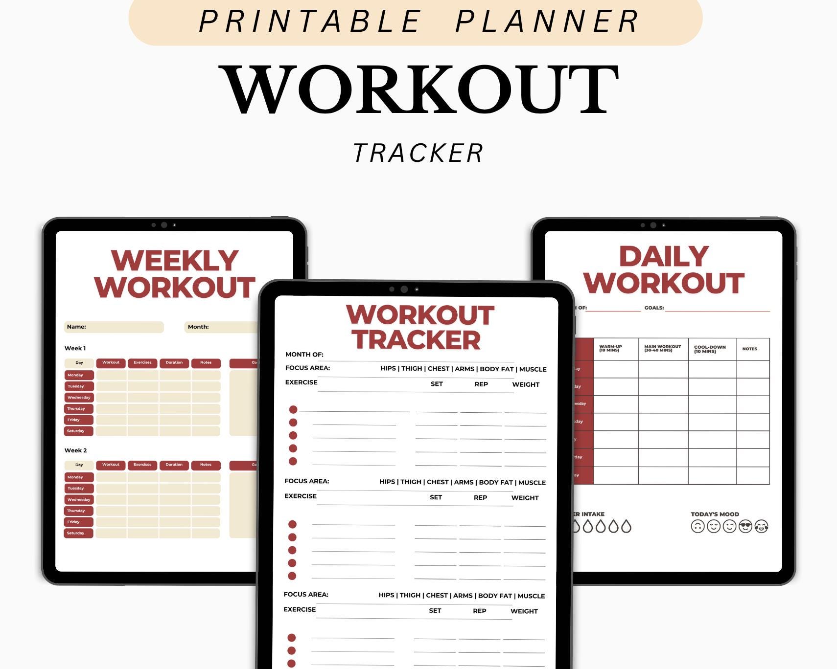 Workout Tracker Printable, Daily Exercise Log, Fitness Journal, Workout ...
