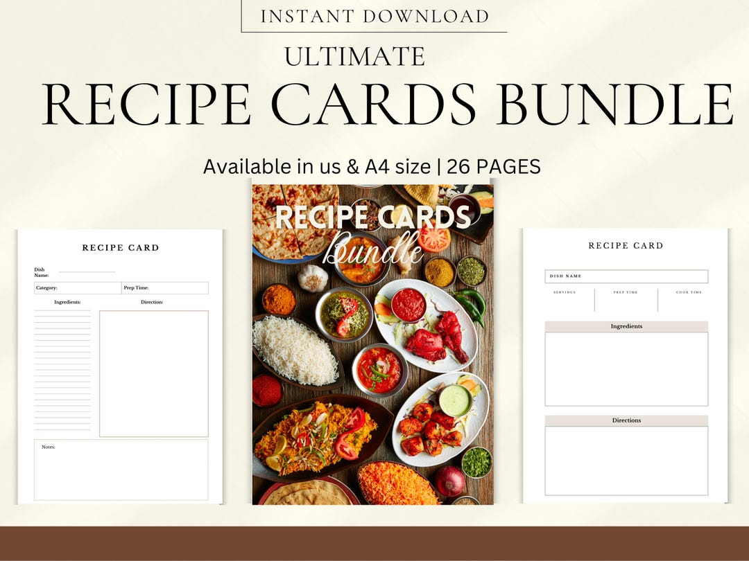 Recipe Cards Bundle, Printable Recipe Template, Digital Recipe Cards ...