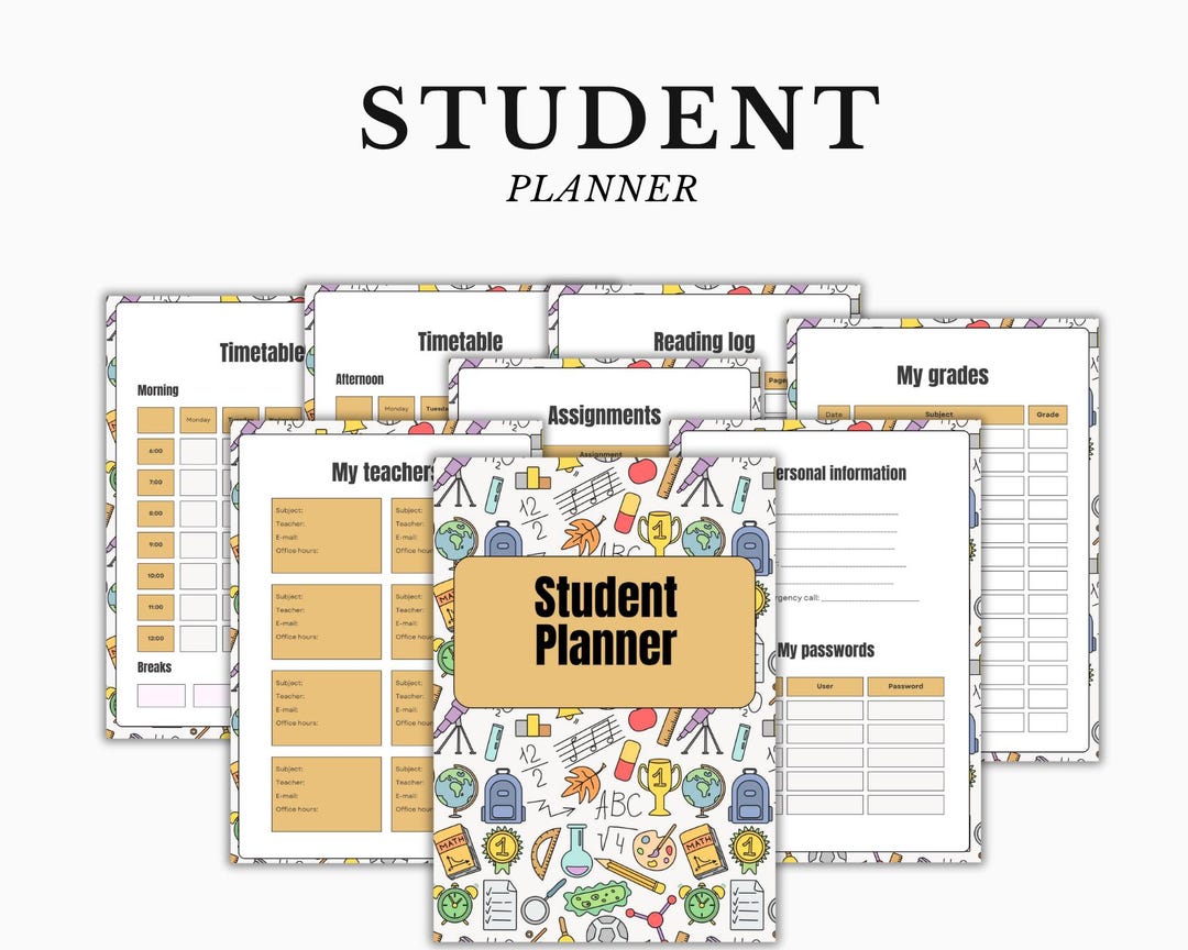 Student Planner Printable Bundle: Academic Study Organizers (digital ...
