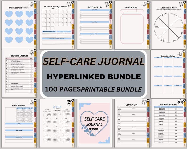 Self Care Template Bundle: Journal, Workbook and Trackers for ...