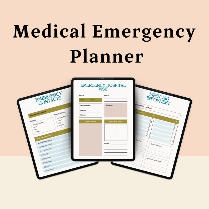 Medical Emergency Planner Printable PDF, Hospital and Daily Organizer ...