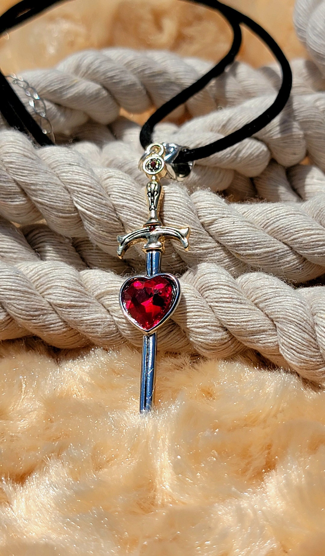 Blood Red Rhinestone Heart Sword Necklace, Heartbreak Dagger, Love ...