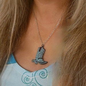 Patina Cowboy Boot Jeweled Necklace, Western Cowgirl Jewelry, Country ...