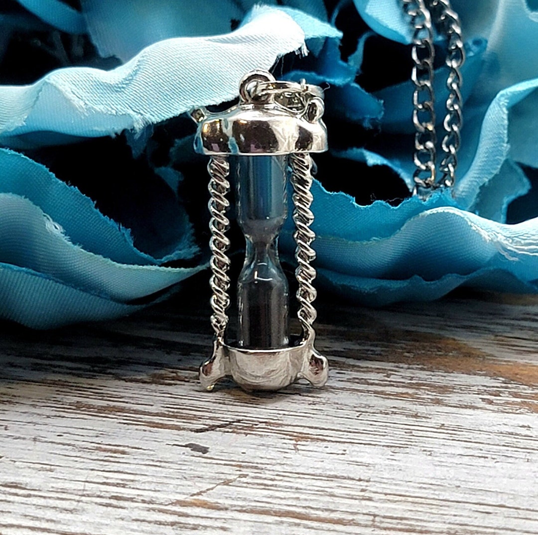 Miniature Hourglass With Black Sand Necklace, Time Inspired Jewelry ...