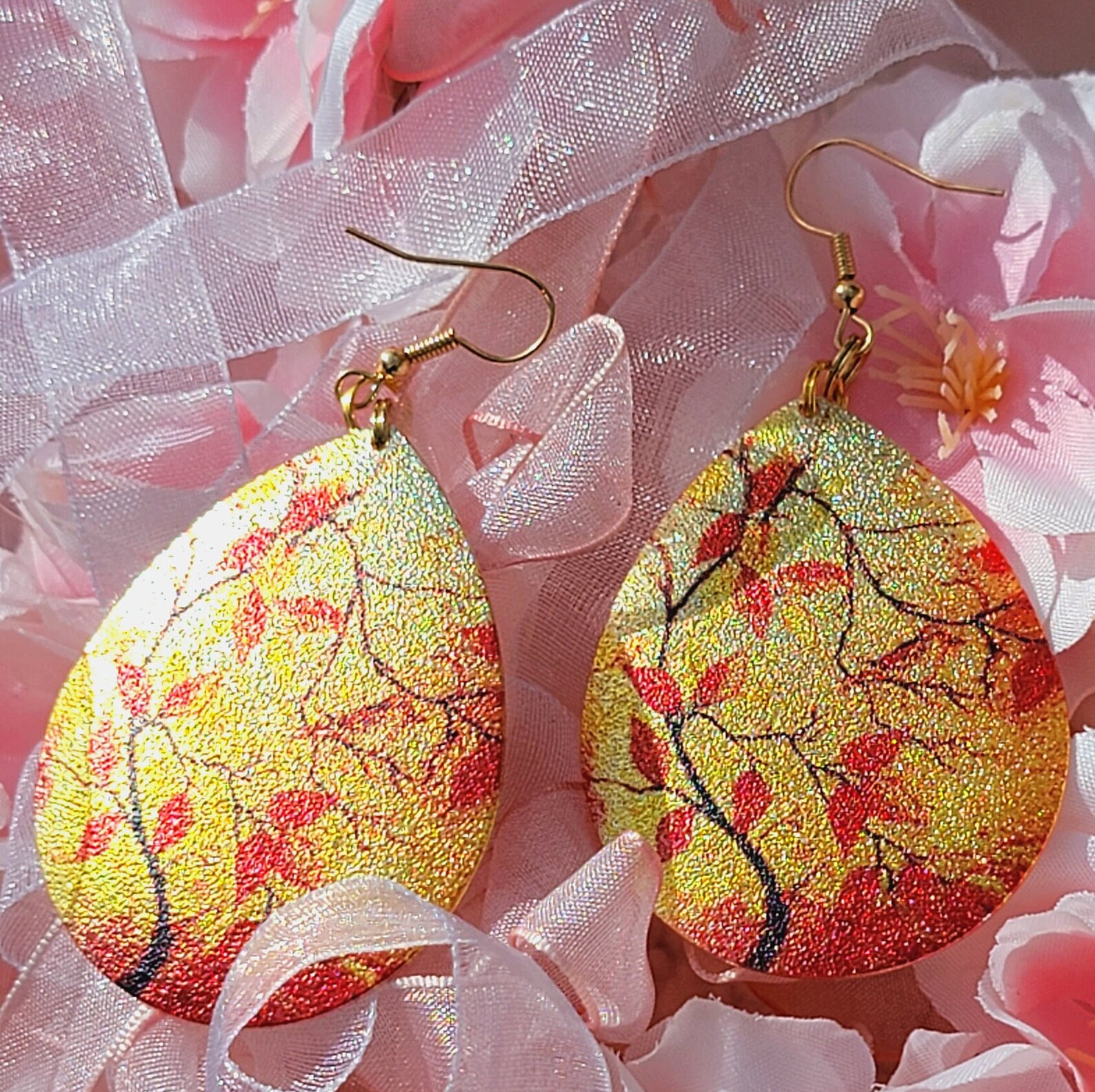 Autumn-inspired Gold Leaf Teardrop Earring, Fall Color Palette Dangle ...