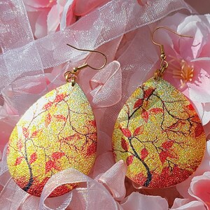 Autumn-inspired Gold Leaf Teardrop Earring, Fall Color Palette Dangle ...