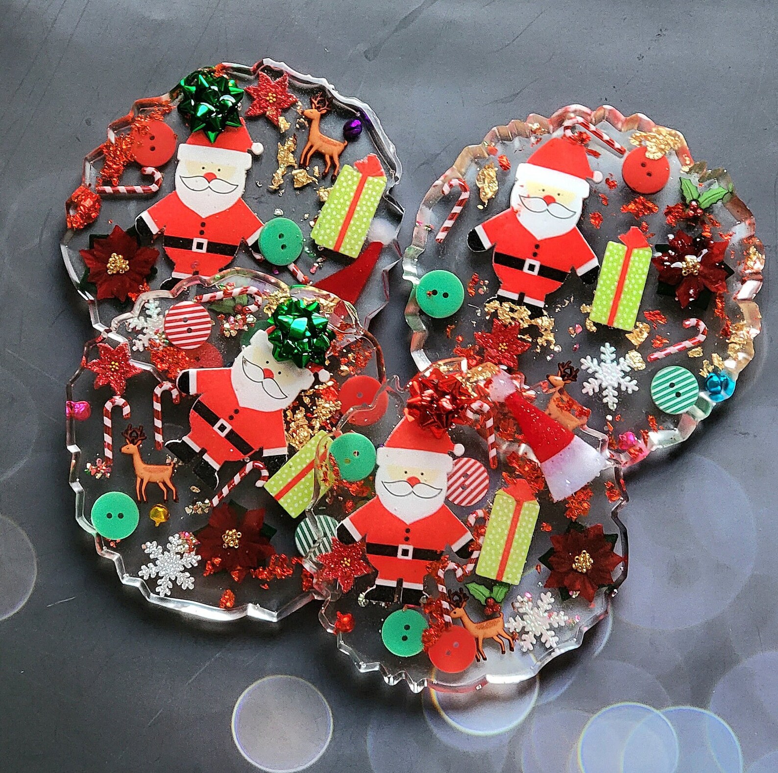 Winter Wonderland Themed Coasters Set of 4, Festive Santa & Reindeer ...