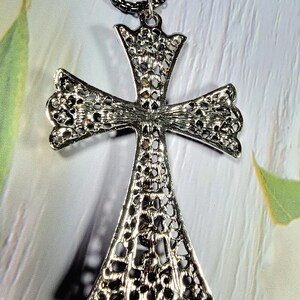 Victorian Themed Flared Silver Cross Necklace, Catholic Jewelry ...