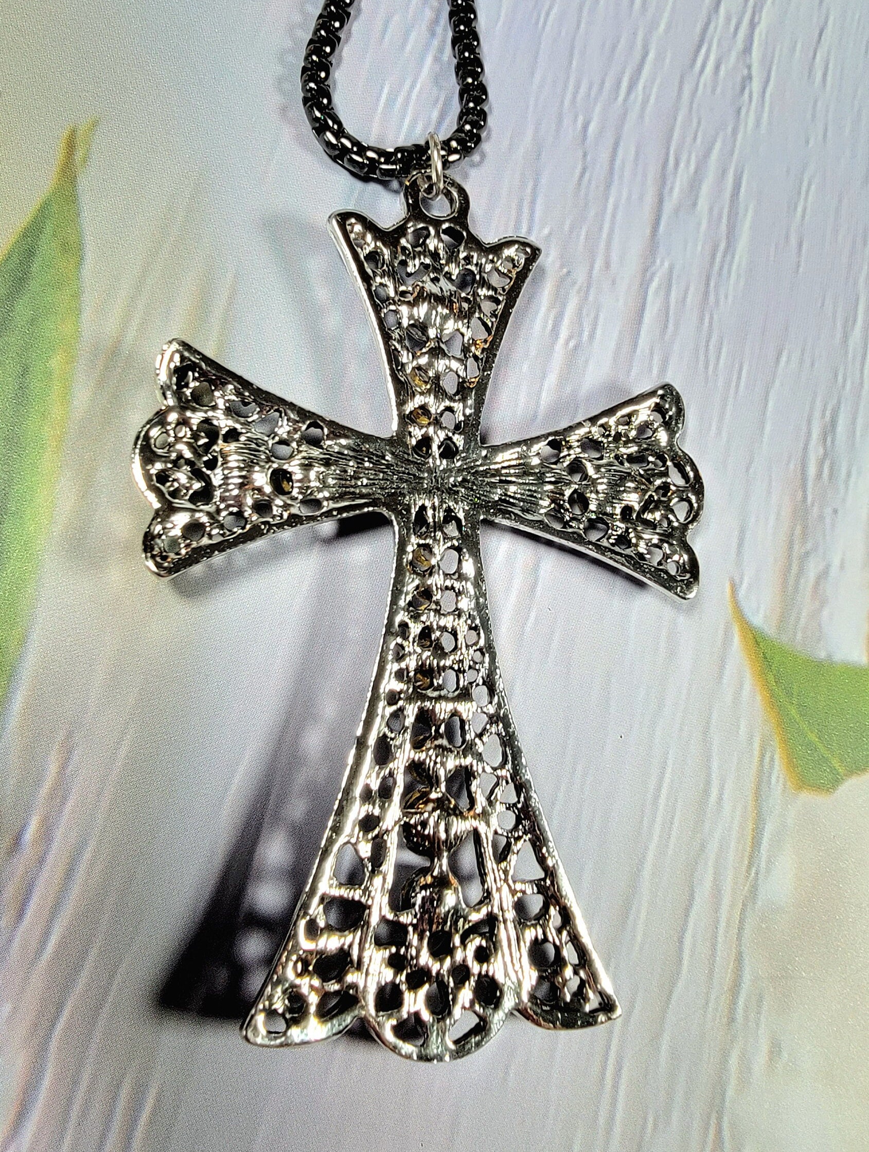 Victorian Themed Flared Silver Cross Necklace, Catholic Jewelry ...