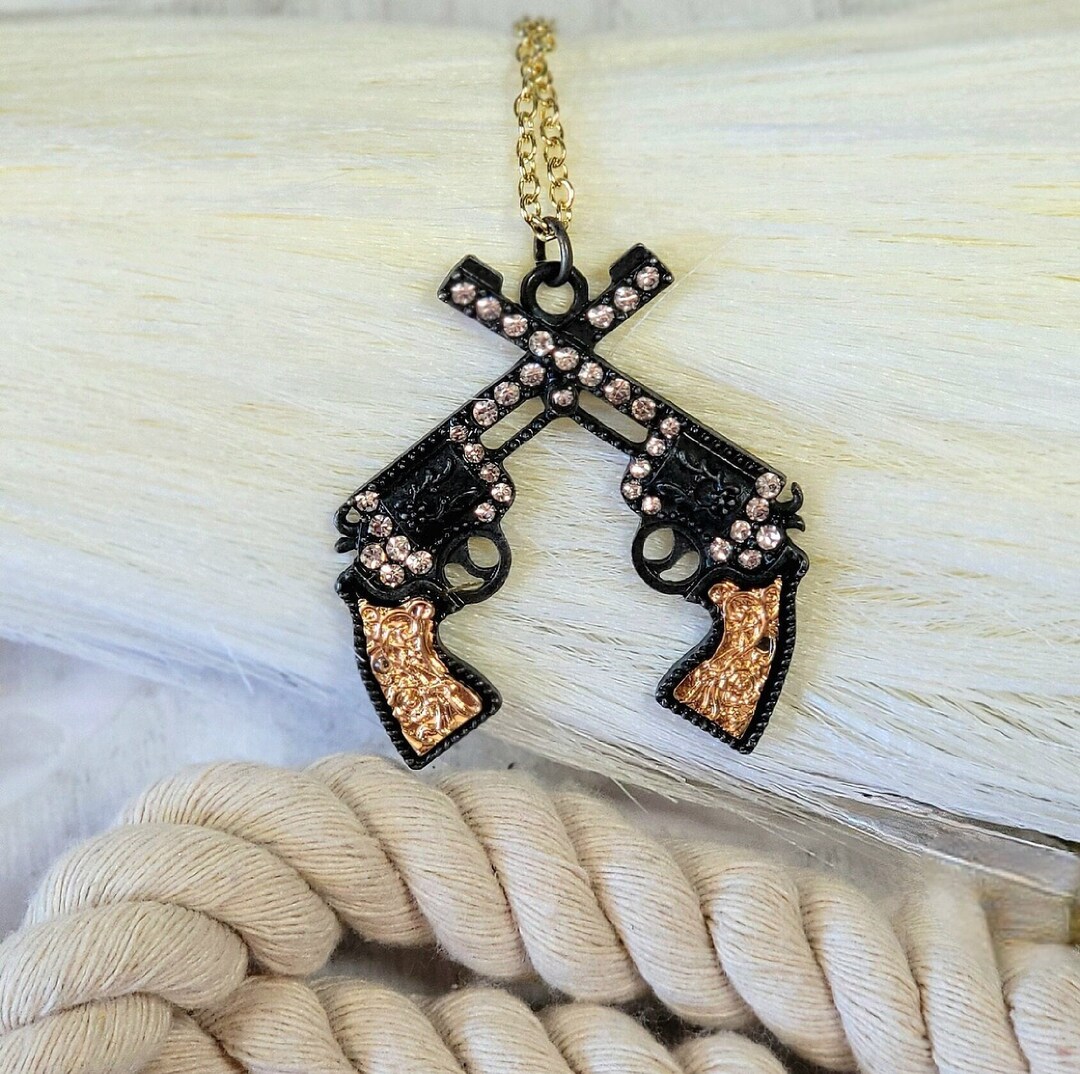 Showdown Pistol Necklace, Double Revolver Pendant, Western Shootout ...