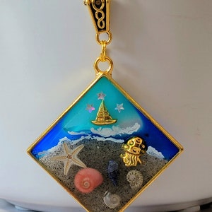 Beach-themed Jewelry W/ Golden Boat & Jellyfish, Handmade Nautical ...