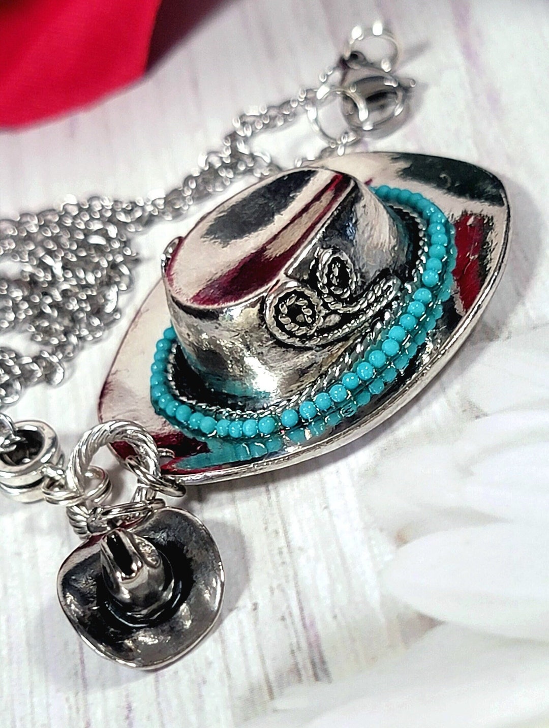 Silver Cowboy Hat Necklace, Western Themed Jewelry, Rugged Charm ...