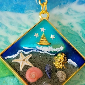 Beach-themed Jewelry W/ Golden Boat & Jellyfish, Handmade Nautical ...