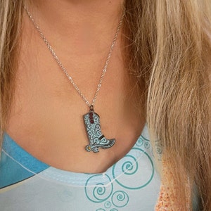 Patina Cowboy Boot Jeweled Necklace, Western Cowgirl Jewelry, Country ...