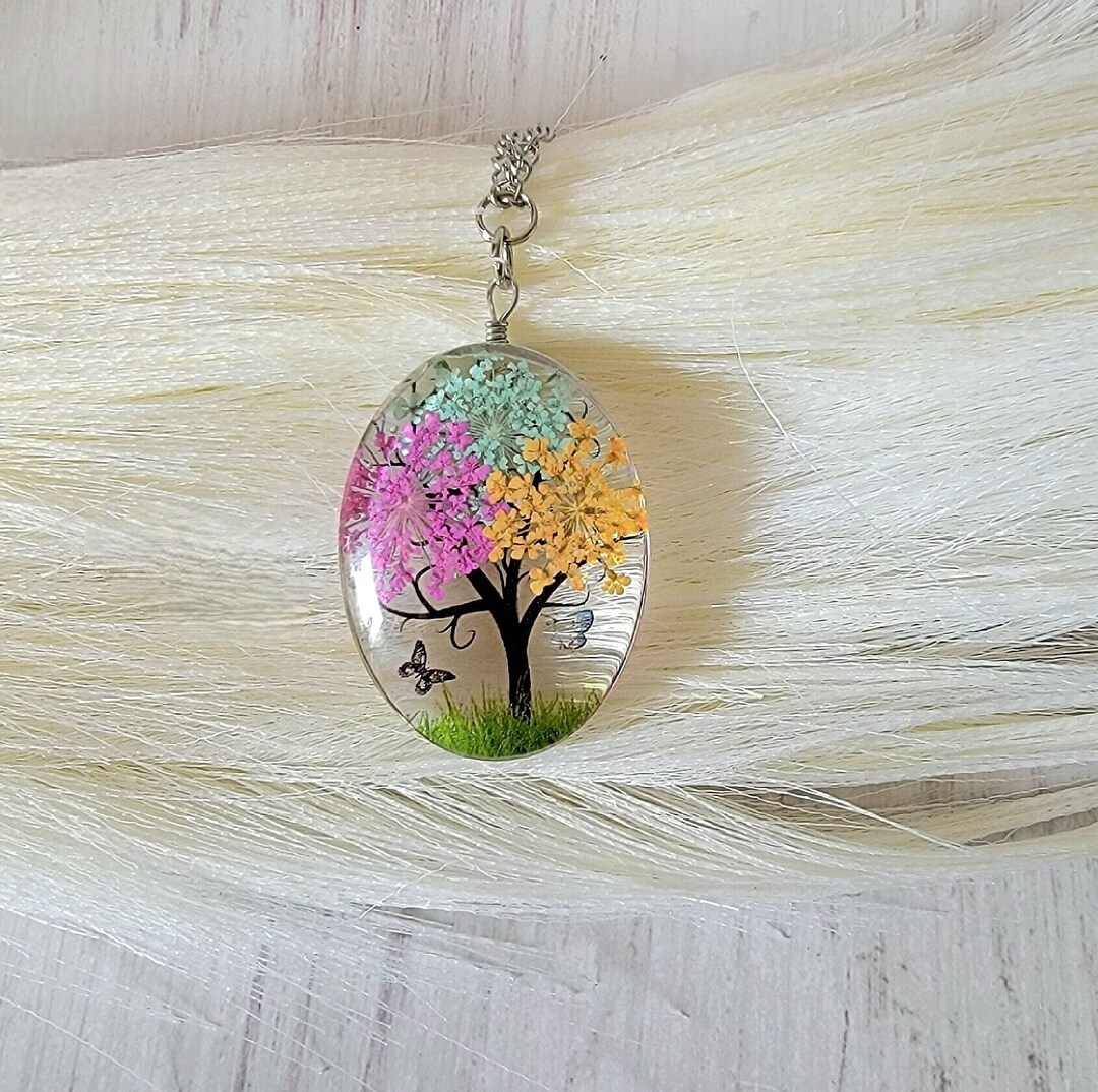 Resin Tree of Life Necklace, Nature Inspired Pendant, Gift or Plant ...