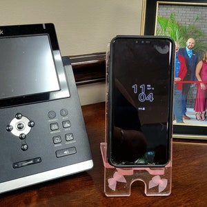 Pink Ribbon Resin Cell Phone Stand, Tablet Holder, Handcrafted Office ...