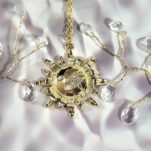 Golden Sun and Star Necklace, Perfect Gift for Celestial Lovers, Moon ...