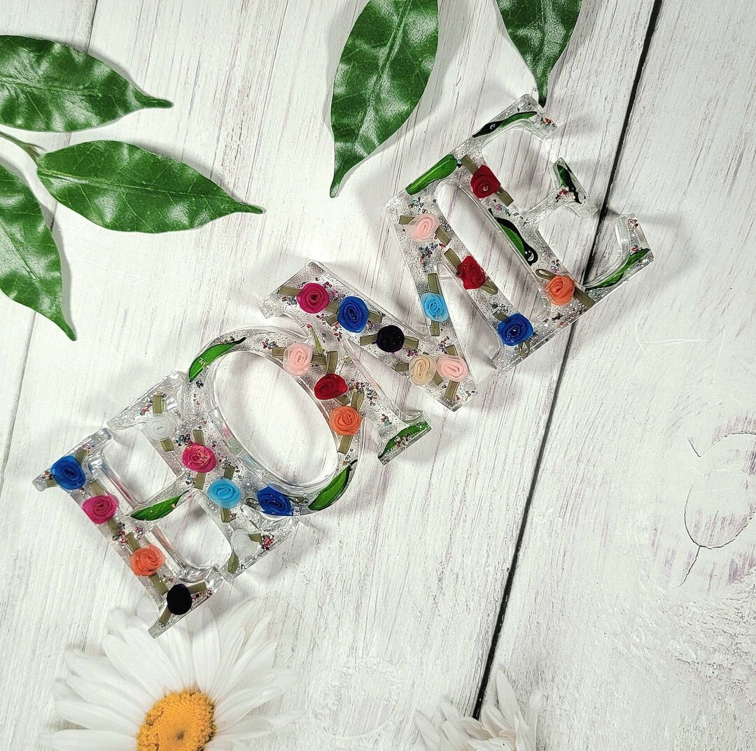 Handmade Silk Roses Resin Home Sign, Freestanding Floral Home Decor ...