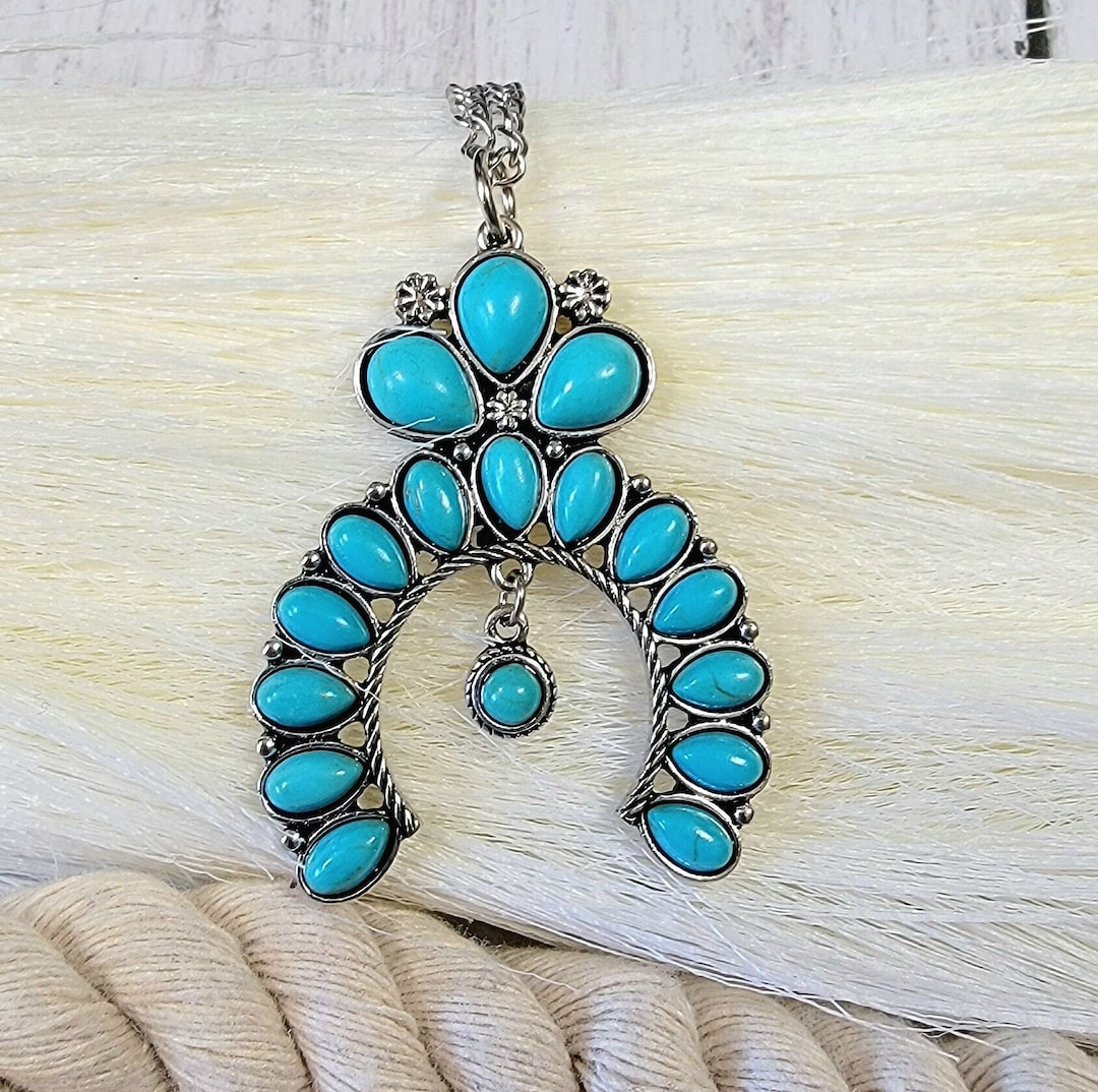 Faux Turquoise Bead Necklace, Unique Horseshoe Design Jewelry, Bespoke ...