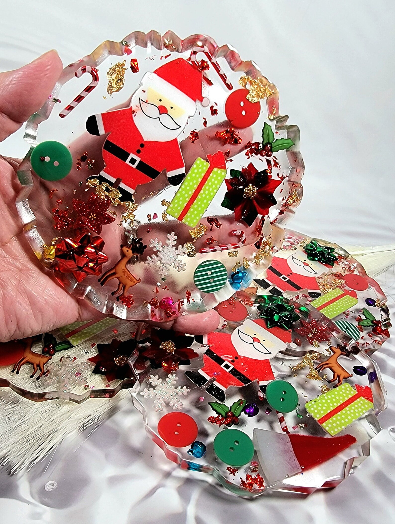 Winter Wonderland Themed Coasters Set of 4, Festive Santa & Reindeer ...