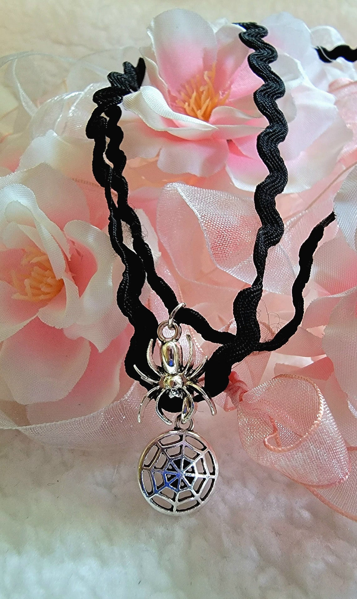 Spider Crawling Into Cobweb Choker Spider Choker Spider - Etsy