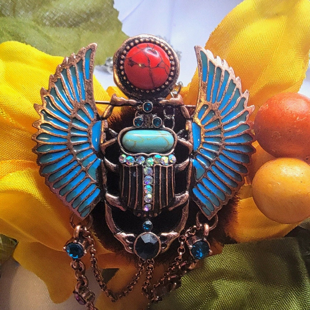 Egyptian Scarab Beetle Necklace, Winged Insect, Ancient Egypt Jewelry ...
