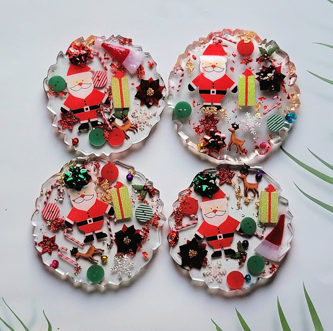 Winter Wonderland Themed Coasters Set of 4, Festive Santa & Reindeer ...
