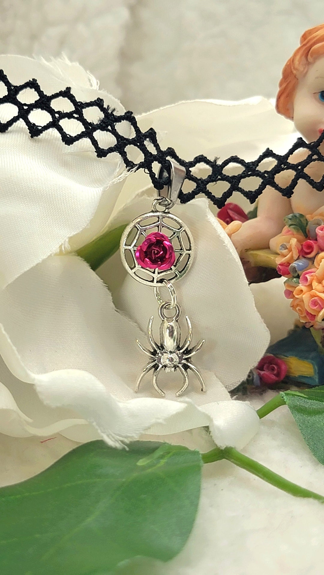 Small Spider Choker, Cobweb Lace Necklace, Unique Halloween Accessory ...