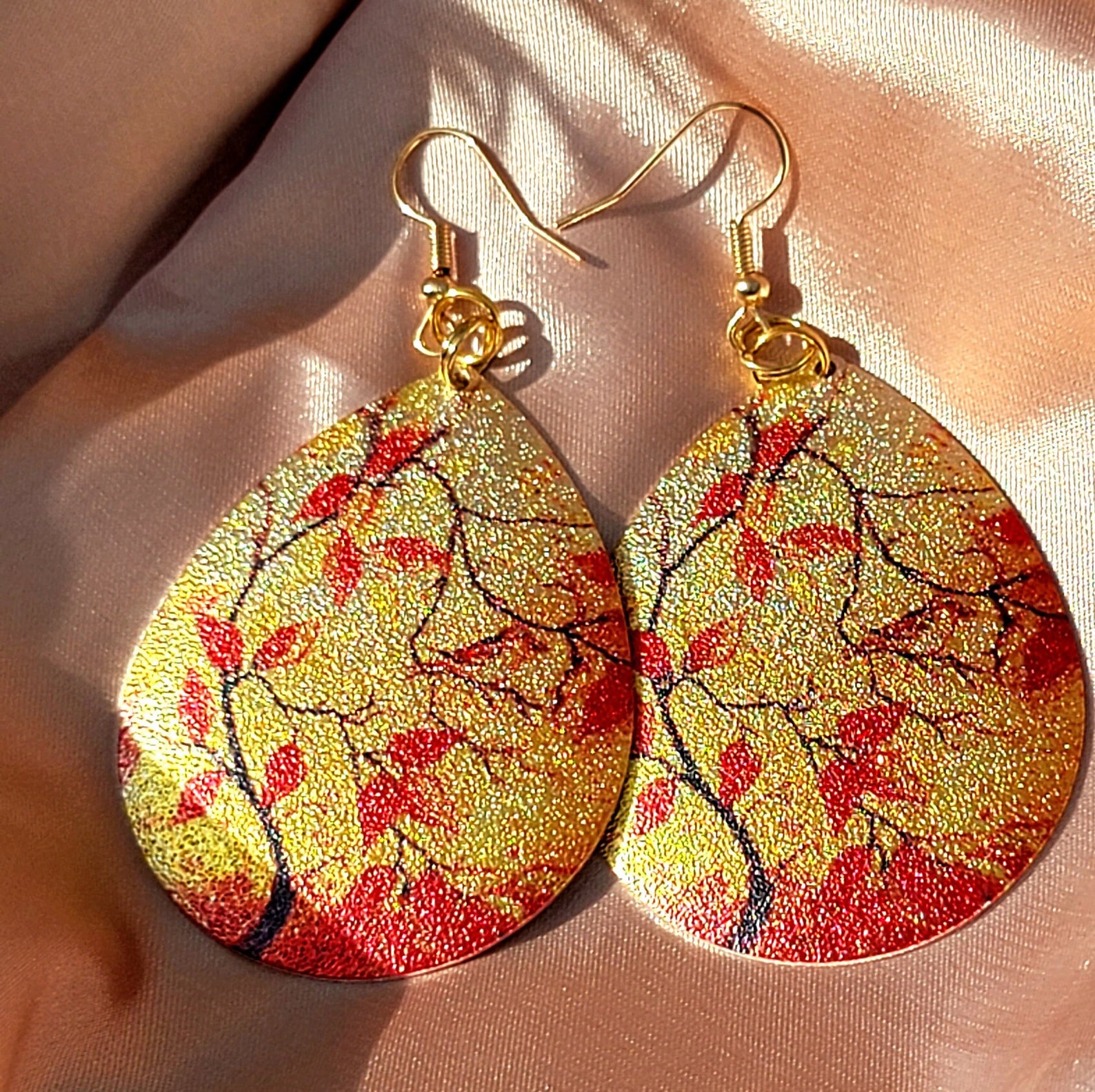 Autumn-inspired Gold Leaf Teardrop Earring, Fall Color Palette Dangle ...