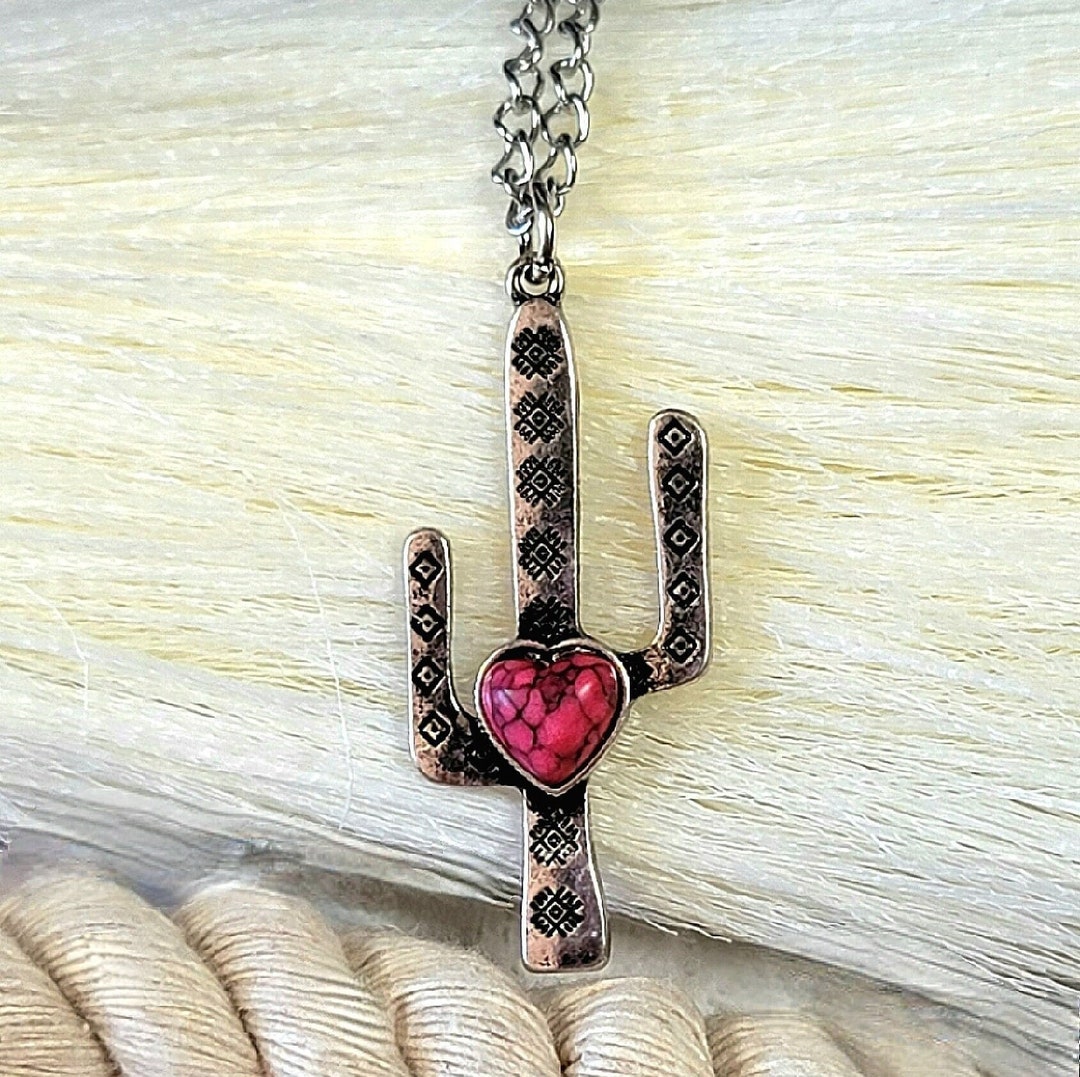 Red Heart Cactus Necklace, Desert Cacti Jewelry, Unique Southwestern ...