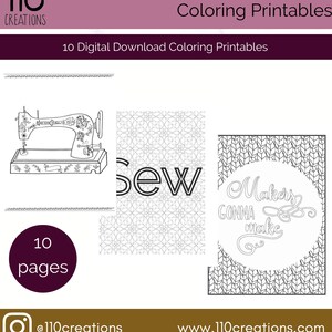 Sewing Coloring Pages - Adult Coloring Pages Digital Download ...