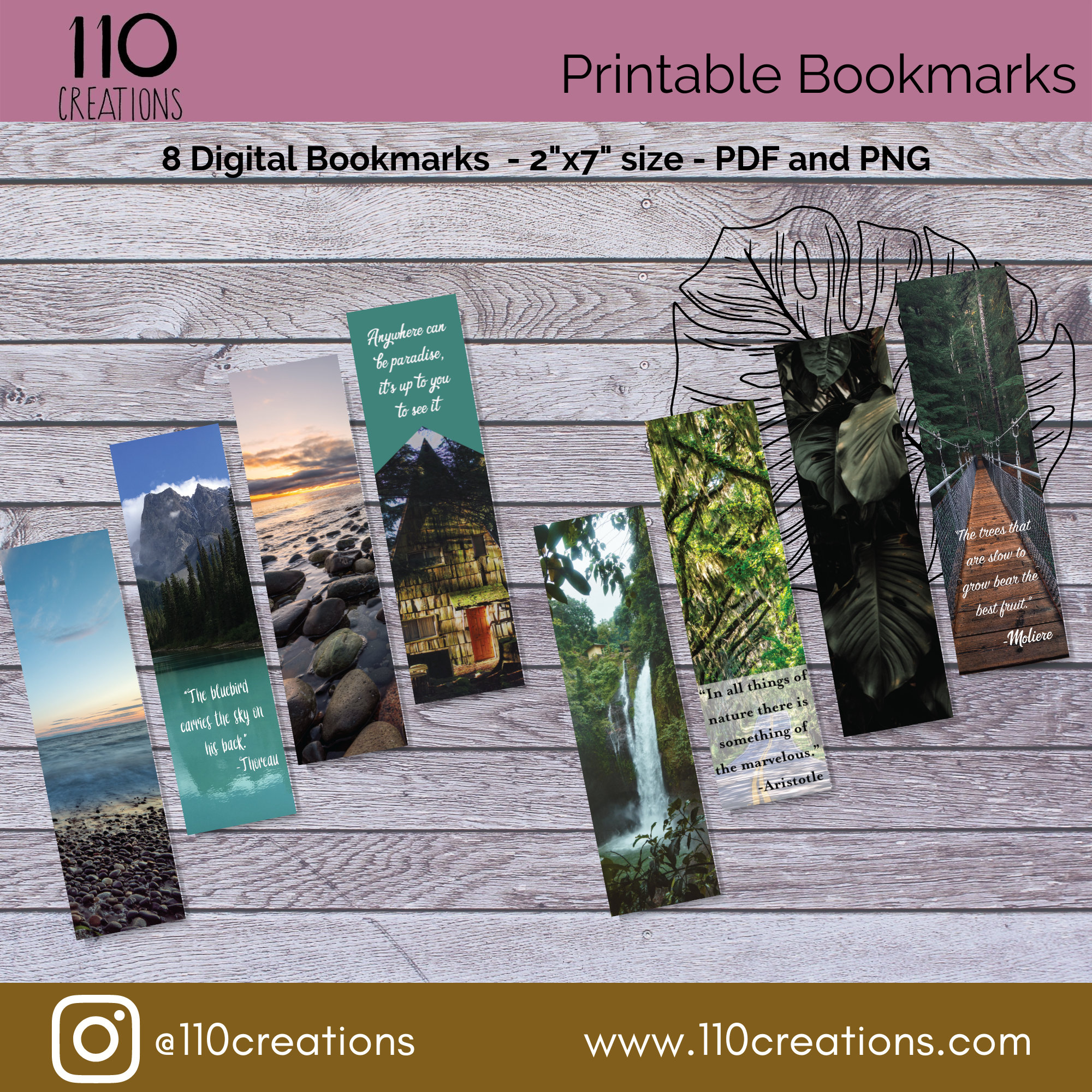 PRINTABLE Bookmarks - Nature Bookmarks - Waterfall Beach Bookmarks ...