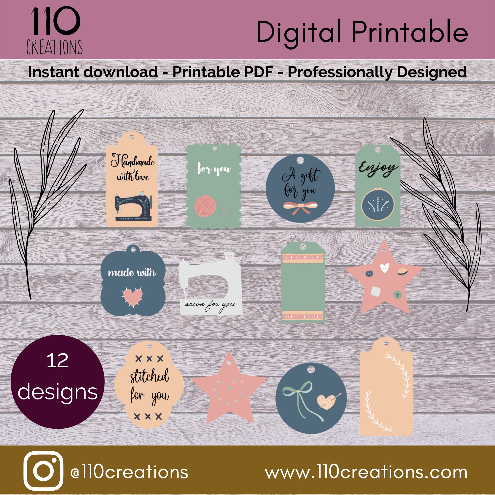 PRINTABLE Handmade Tags, Printable Tags Bundle, Handmade Gift Tags ...