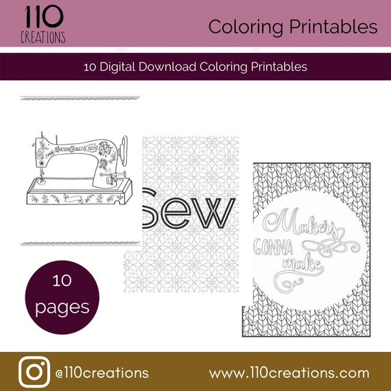 Sewing Coloring Pages Adult Coloring Pages Digital Download - Etsy
