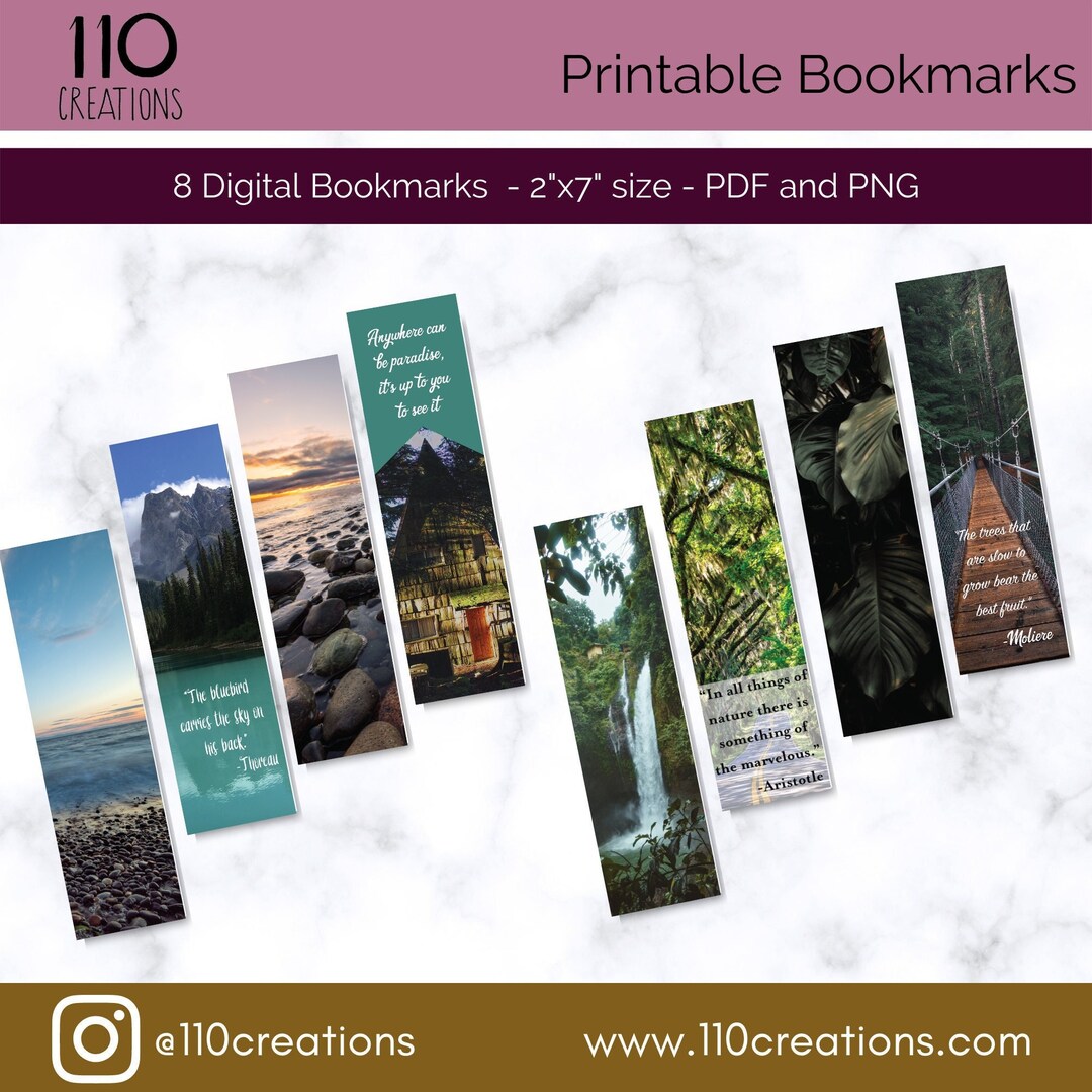 PRINTABLE Bookmarks - Nature Bookmarks - Waterfall Beach Bookmarks ...