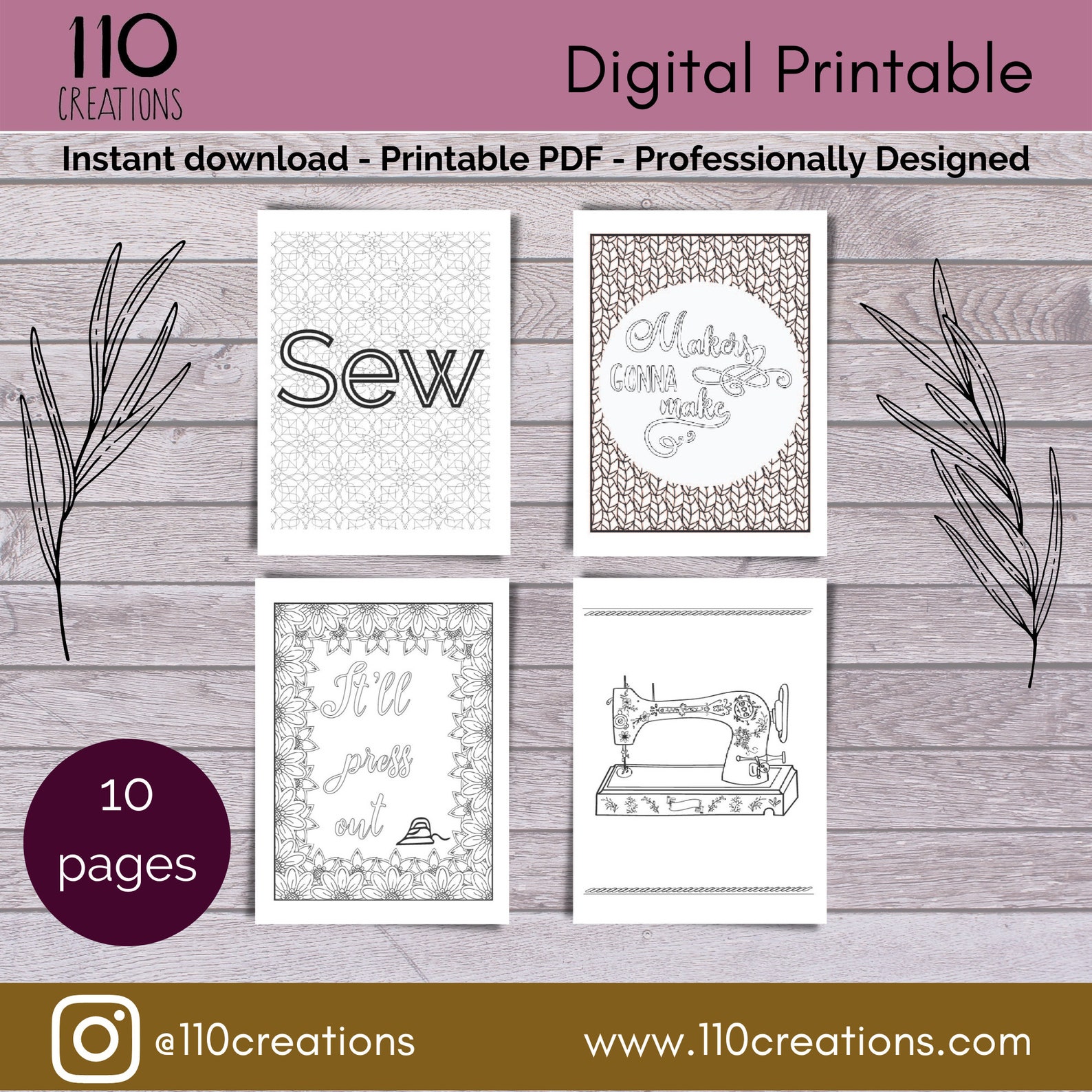 Sewing Coloring Pages - Adult Coloring Pages Digital Download ...