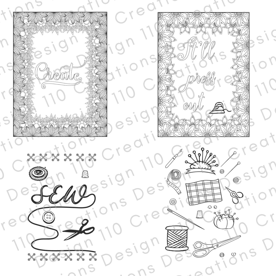 Sewing Coloring Pages - Adult Coloring Pages Digital Download ...