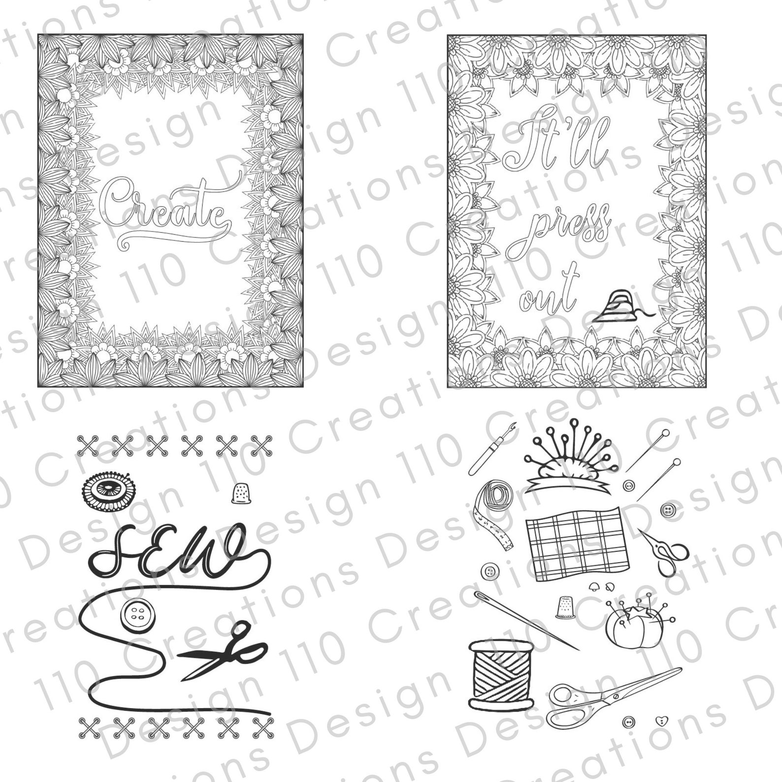 Sewing Coloring Pages - Adult Coloring Pages Digital Download ...